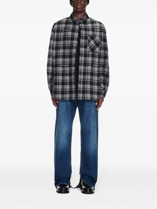 Off-White Logo-embroidered Checked Padded Shirt - Grey