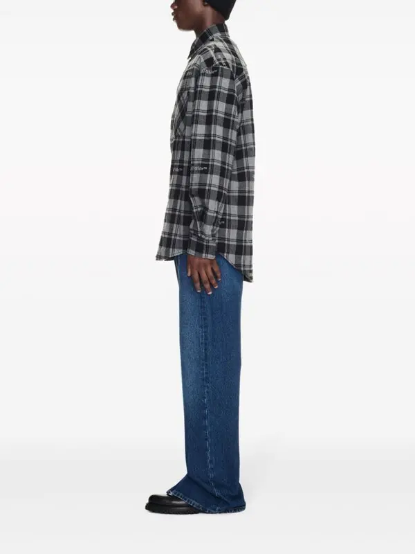 Off-White Logo-embroidered Checked Padded Shirt - Grey