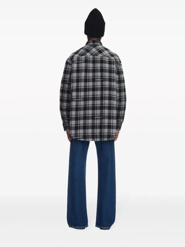 Off-White Logo-embroidered Checked Padded Shirt - Grey