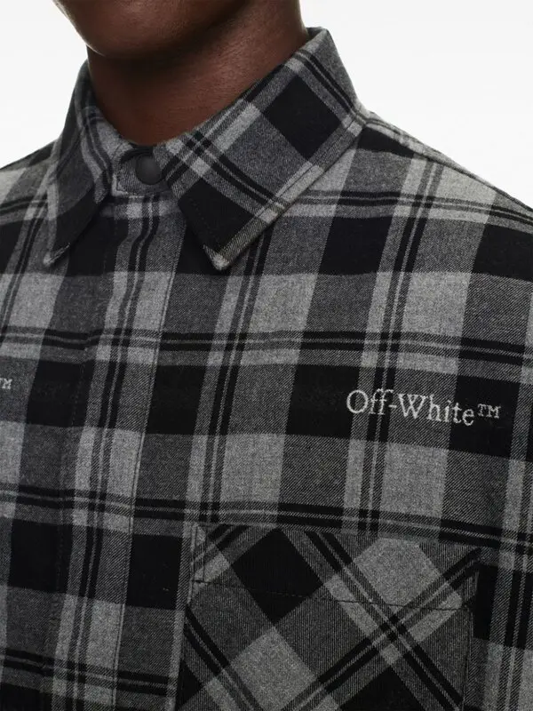 Off-White Logo-embroidered Checked Padded Shirt - Grey