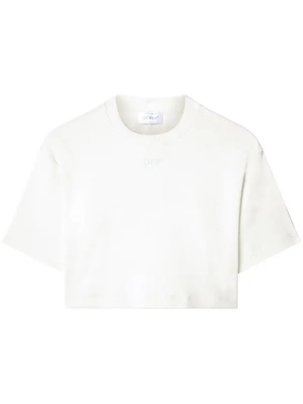 Off-White Logo-embroidered Cropped T-shirt - White