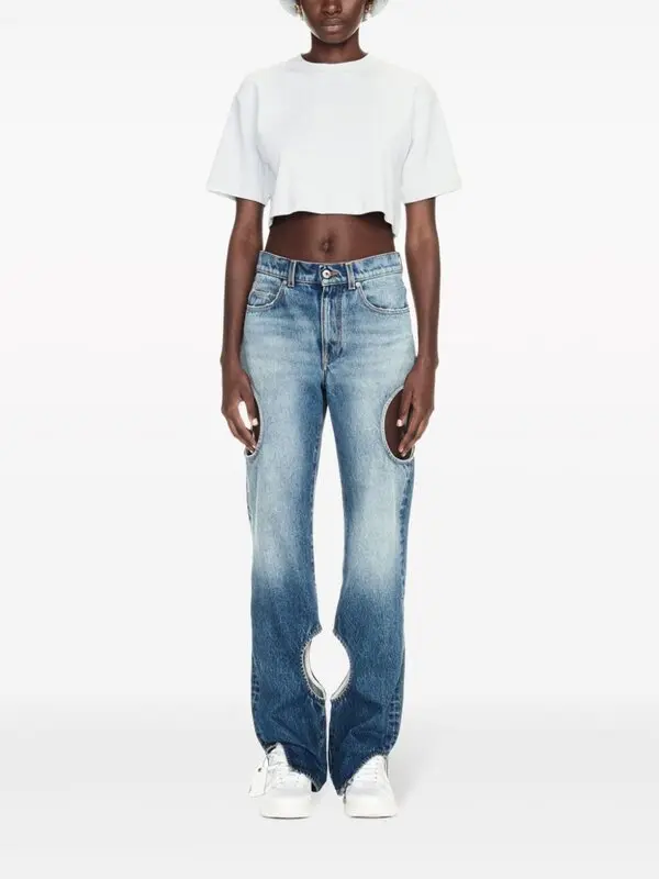 Off-White Logo-embroidered Cropped T-shirt - White