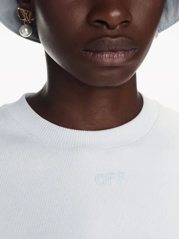Off-White Logo-embroidered Cropped T-shirt - White