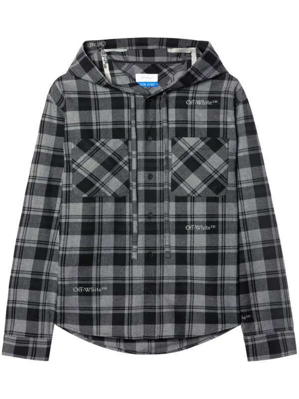 Off-White Checked Hooded Shirt