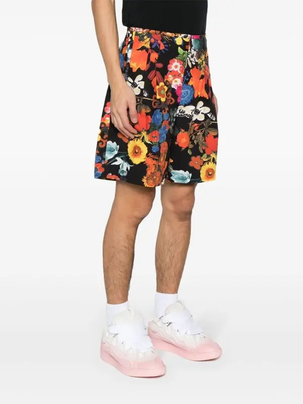 Moschino Floral-print Pleated Shorts - Black