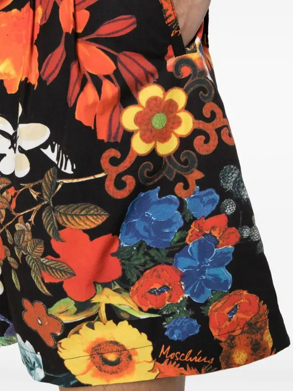 Moschino Floral-print Pleated Shorts - Black