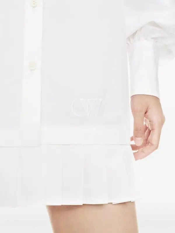 Off-White Poplin Pleated Shirt Dress