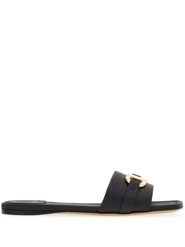 FERRAGAMO Gancini Embellished Flat Slides - Black