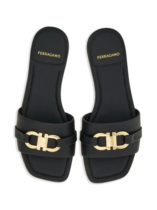 FERRAGAMO Gancini Embellished Flat Slides - Black