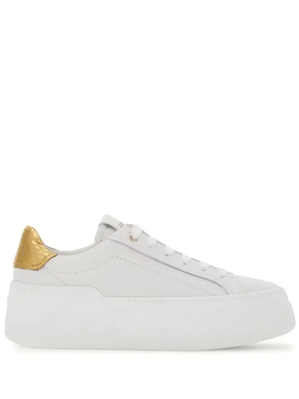 FERRAGAMO Calfskin Platform Wedge Sneakers - White