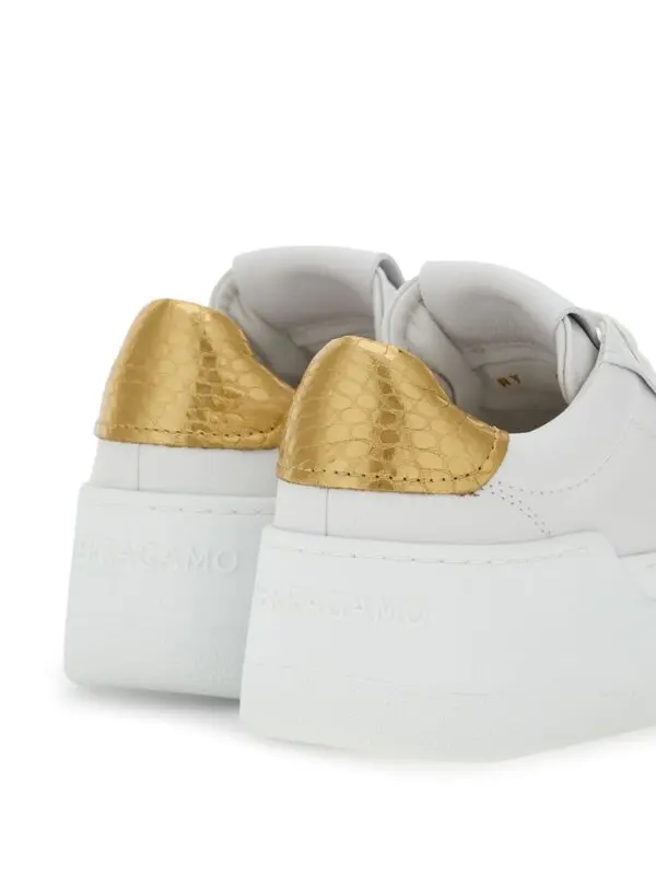 FERRAGAMO Calfskin Platform Wedge Sneakers - White