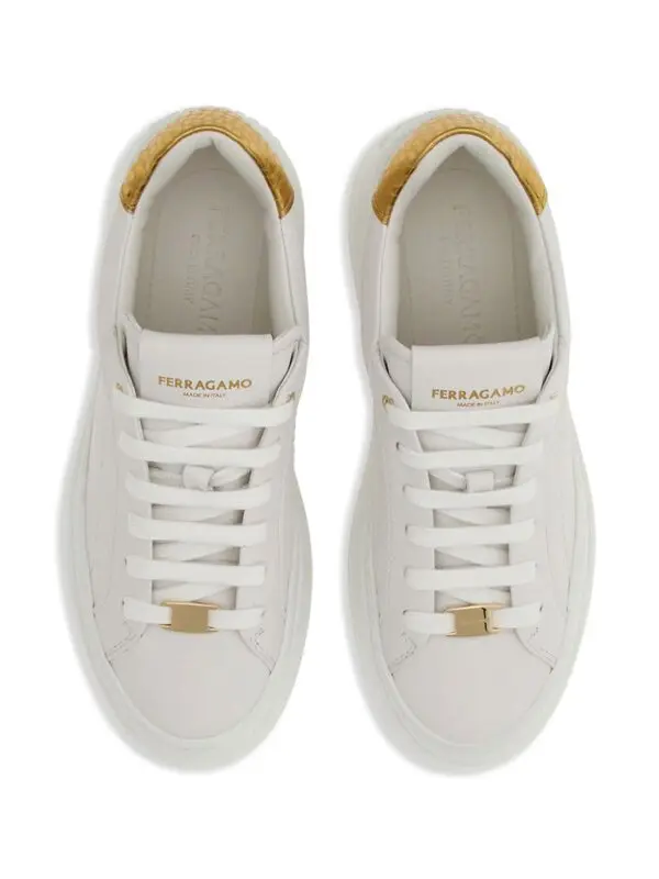 FERRAGAMO Calfskin Platform Wedge Sneakers - White