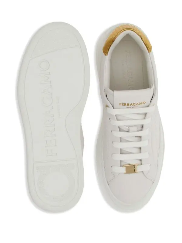 FERRAGAMO Calfskin Platform Wedge Sneakers - White