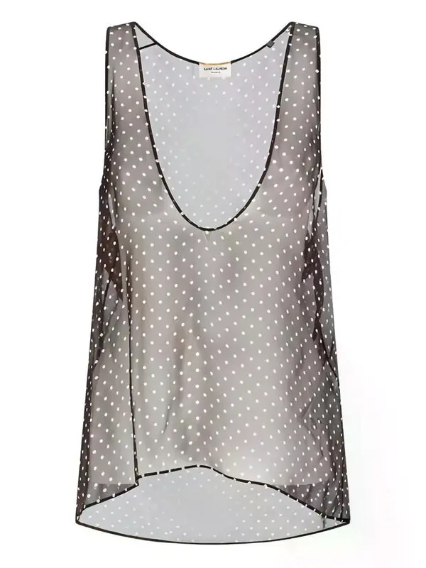 Saint Laurent Polka Dot-print Sleeveless Silk Top