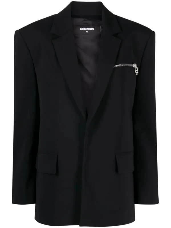 Dsquared2 Single-breasted Blazer With Logo Charm - Black