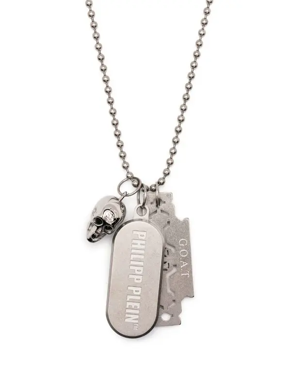 Philipp Plein Logo-tag Skull-charm Necklace - Silver