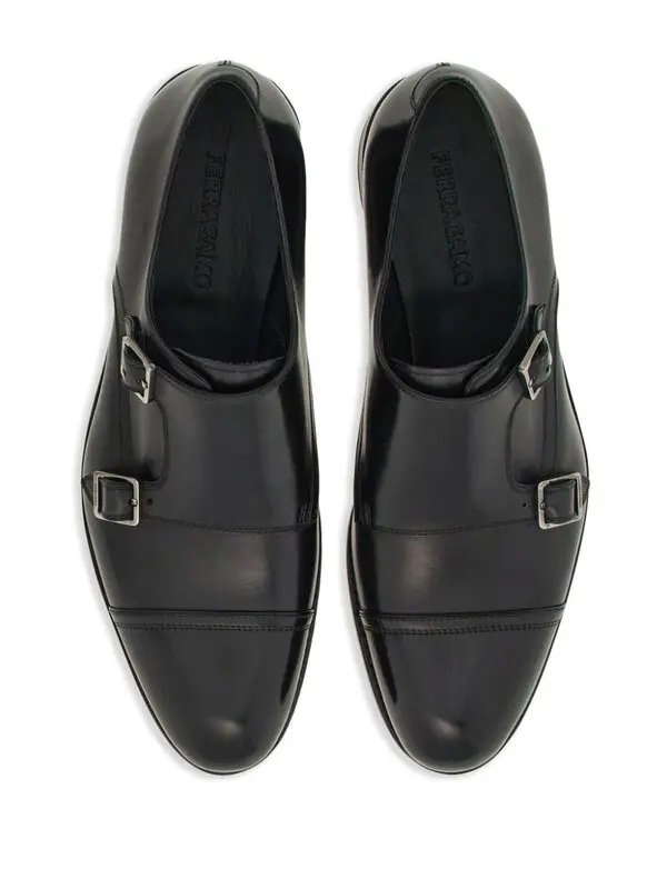 FERRAGAMO Tramezza Double-monkstrap Leather Monk Shoes