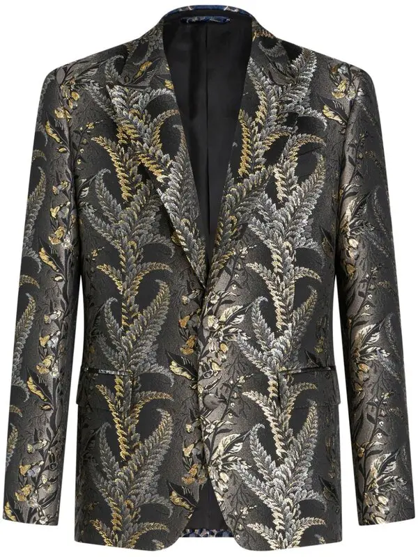Etro Foliage-jacquard Peak-lapels Blazer - Grey