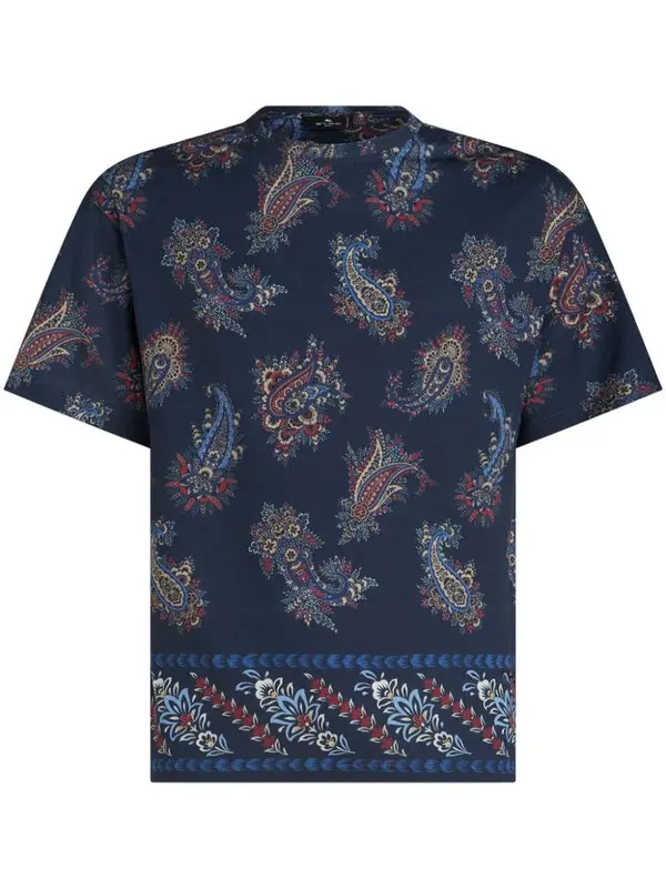 Etro Paisley-print Cotton T-shirt - Blue