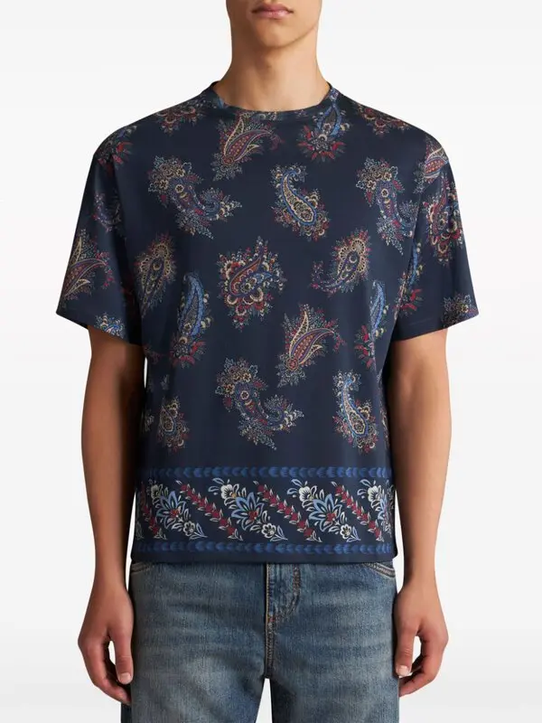 Etro Paisley-print Cotton T-shirt - Blue