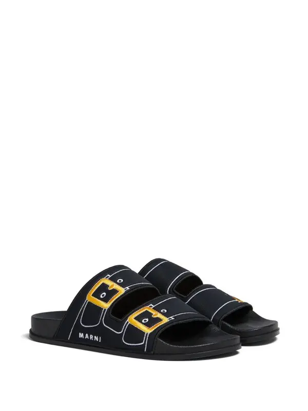 Marni Embroidered Slip-on Slides - Black