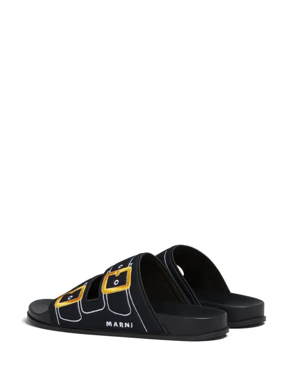 Marni Embroidered Slip-on Slides - Black