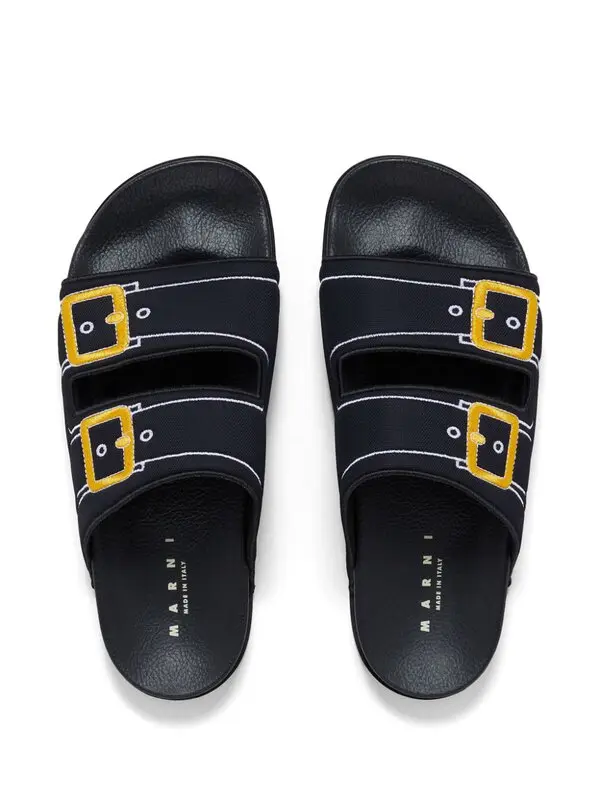 Marni Embroidered Slip-on Slides - Black