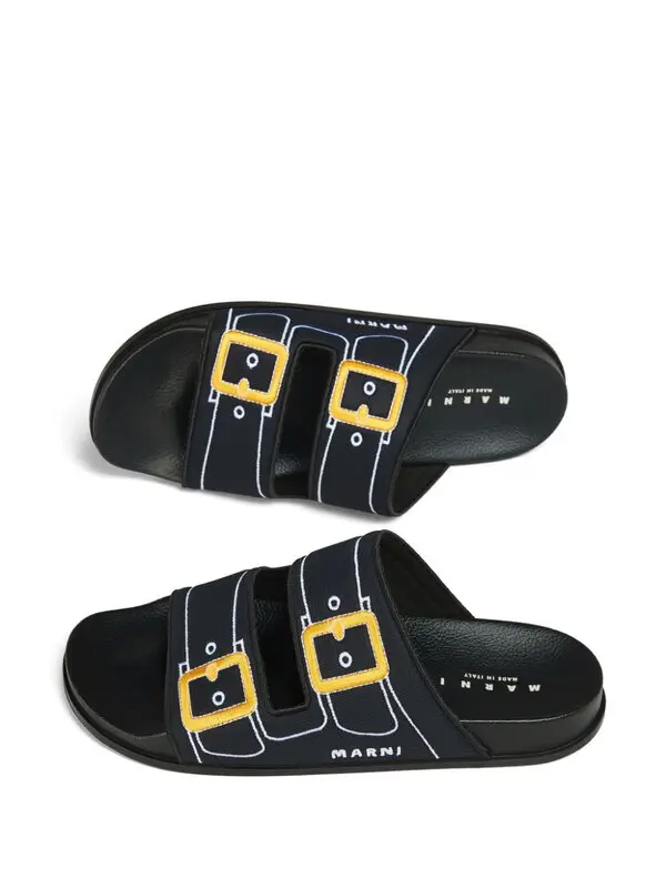 Marni Embroidered Slip-on Slides - Black