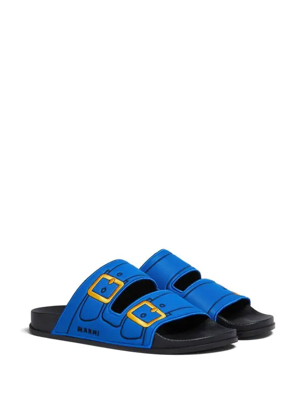 Marni Embroidered Slip-on Slides - Blue