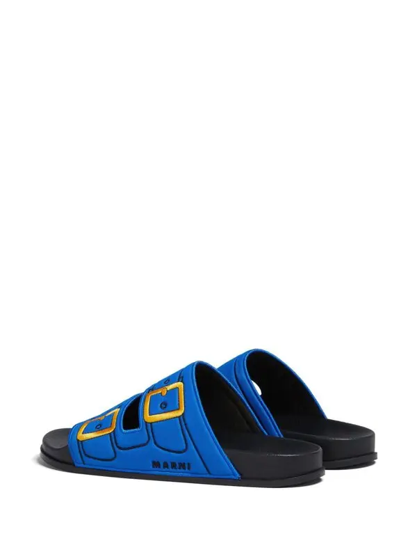Marni Embroidered Slip-on Slides - Blue