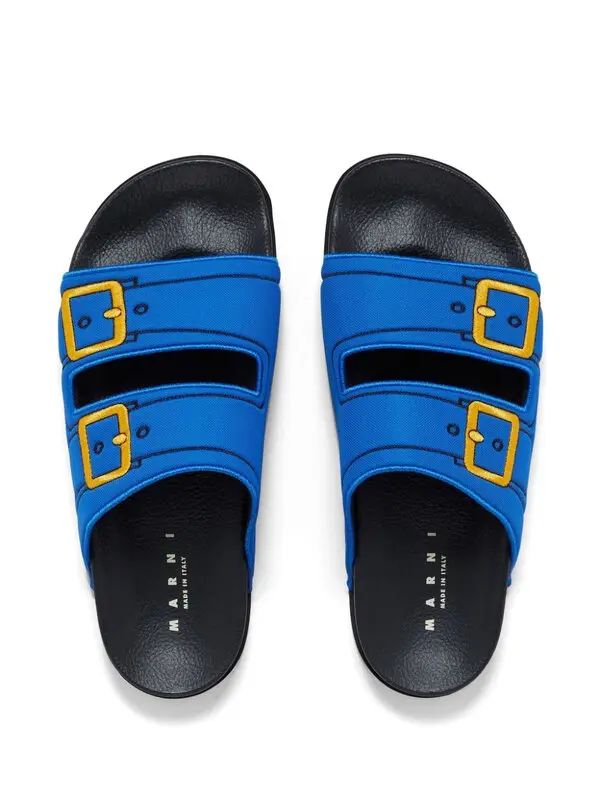 Marni Embroidered Slip-on Slides - Blue