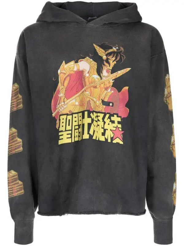 SAINT MXXXXXX Graphic-print Cotton Hoodie - Grey