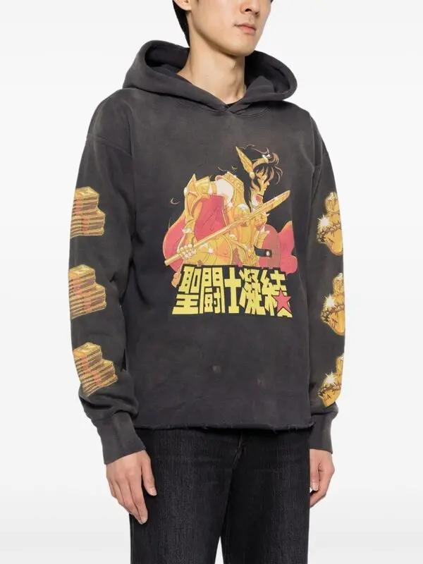 SAINT MXXXXXX Graphic-print Cotton Hoodie - Grey