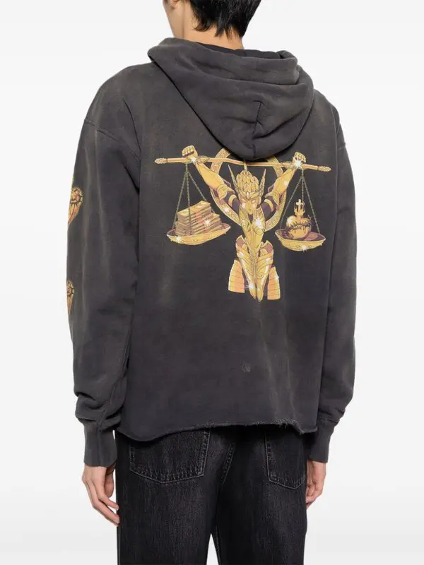 SAINT MXXXXXX Graphic-print Cotton Hoodie - Grey