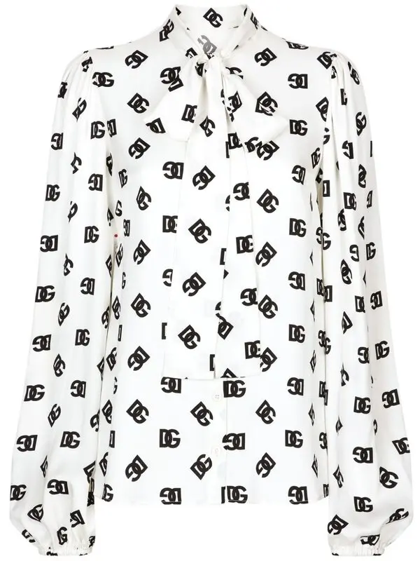 Dolce & Gabbana Logo-print Attached-scarf Shirt - White