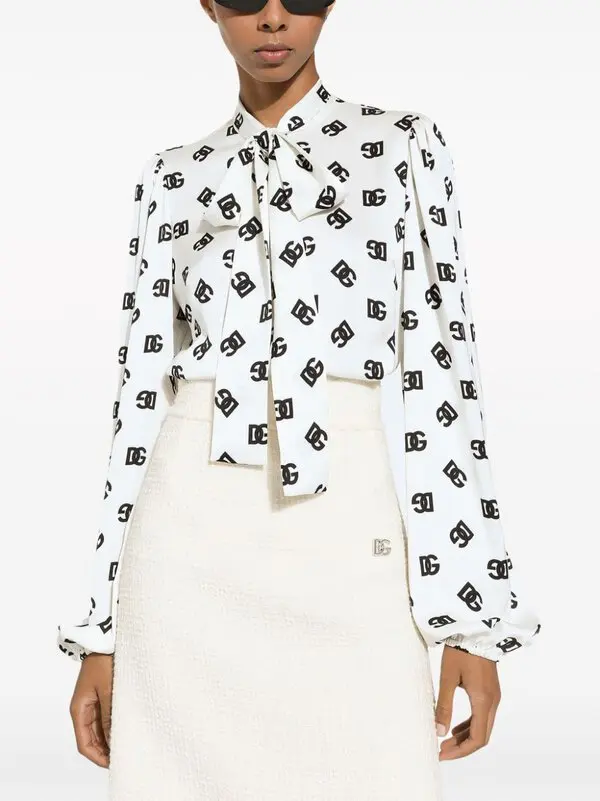 Dolce & Gabbana Logo-print Attached-scarf Shirt