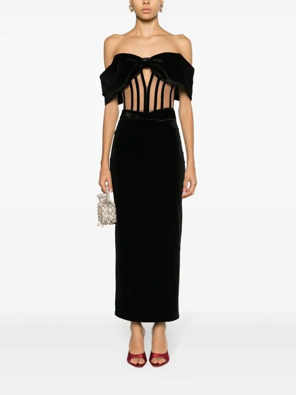 ANA RADU Bow-detail Velvet Corset Top