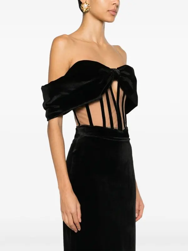 ANA RADU Bow-detail Velvet Corset Top