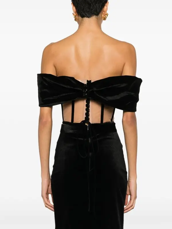 ANA RADU Bow-detail Velvet Corset Top