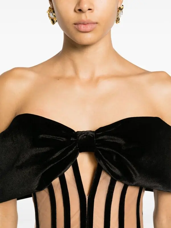 ANA RADU Bow-detail Velvet Corset Top
