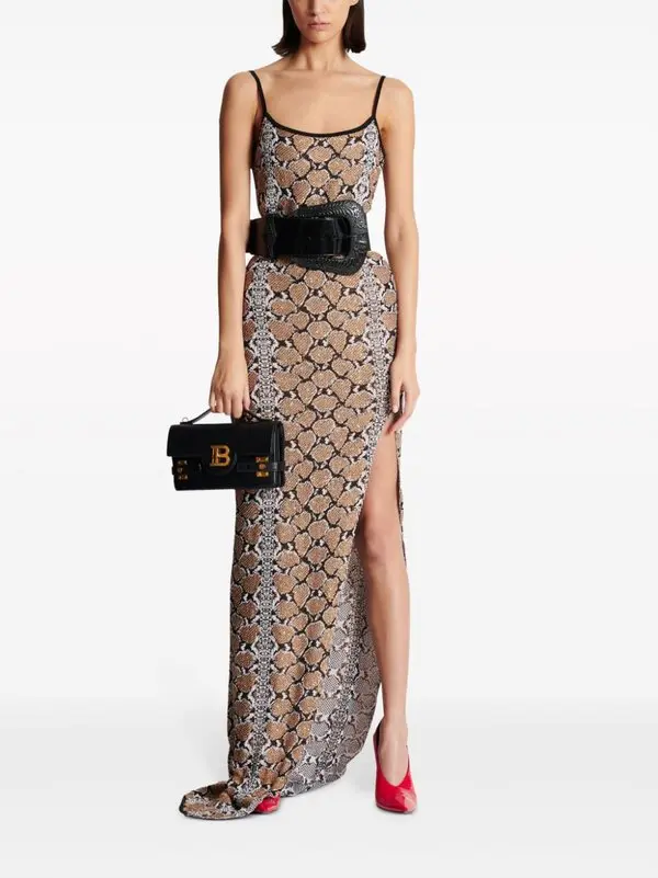 Balmain Python-jacquard Glittered Maxi Dress - Brown