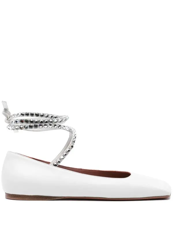 Amina Muaddi Anne Lace-up Ballerinas - White