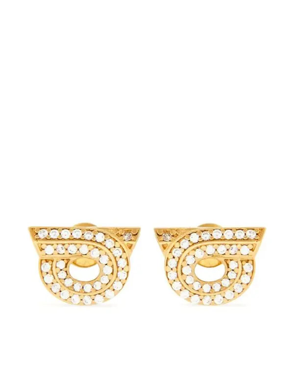 FERRAGAMO Gancini Rhinestone Earrings - Gold