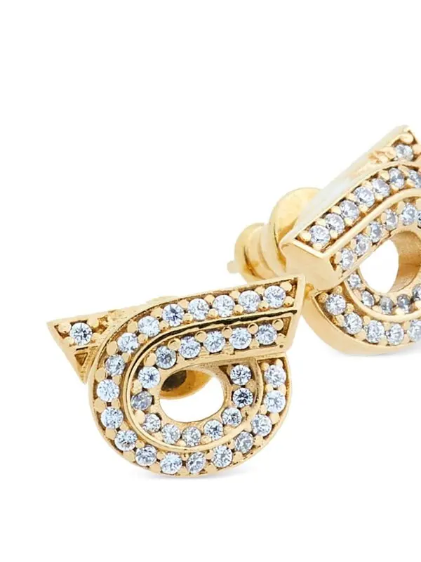 FERRAGAMO Gancini Rhinestone Earrings - Gold