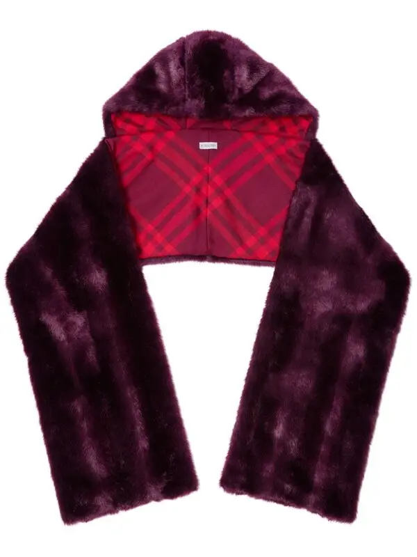 Burberry Faux-fur Hooded Scarf - Red