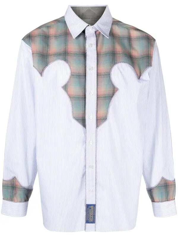 MAISON MARGIELA Paneled Pinstripe Shirt - Blue