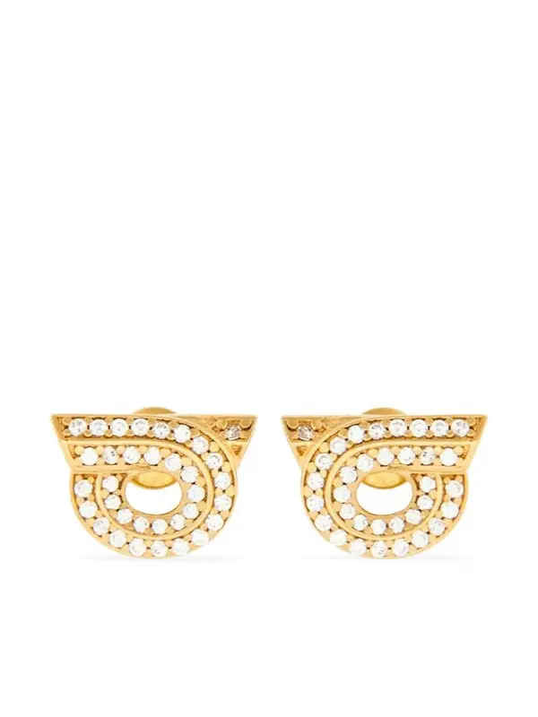 FERRAGAMO Gancini Rhinestone Earrings - Gold