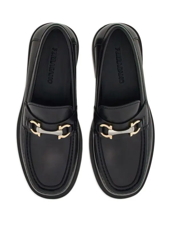 FERRAGAMO Gancini-plaque Leather Loafers - Black | Editorialist display picture 1