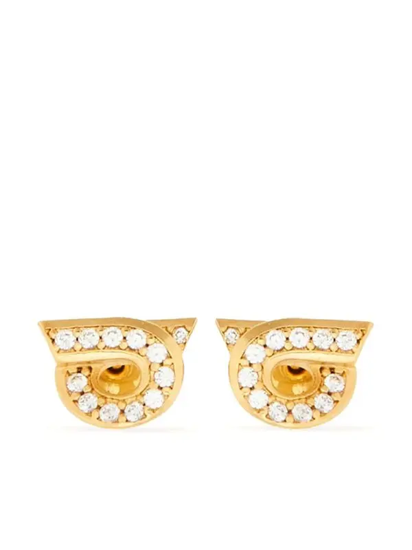 FERRAGAMO Gancini Rhinestone Stud Earrings - Gold