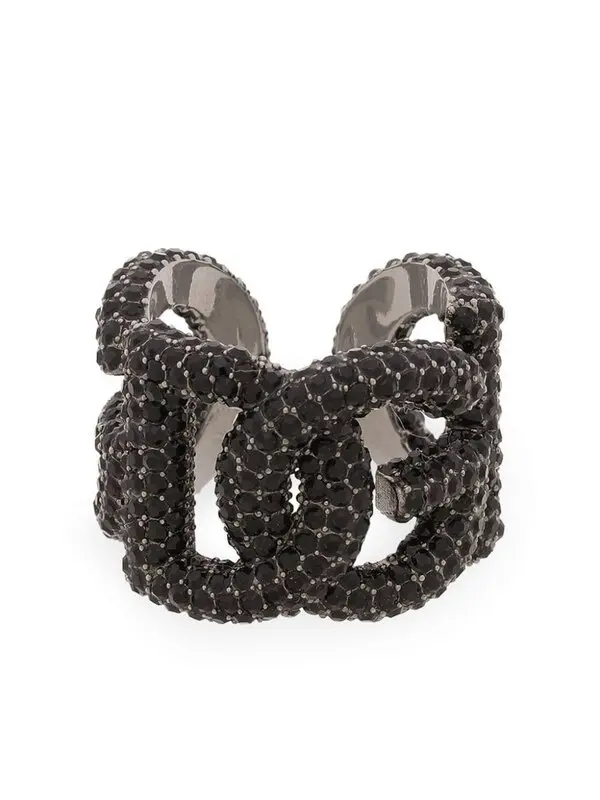 Dolce & Gabbana Dg Logo Rhinestone-embellished Ring - Black
